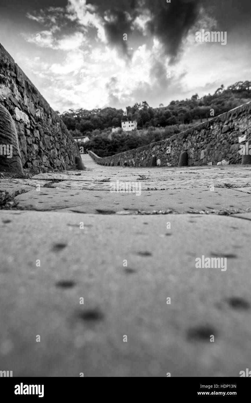 The Ponte della Maddalena or Devil's Bridge, shaped to reflect a circle ...