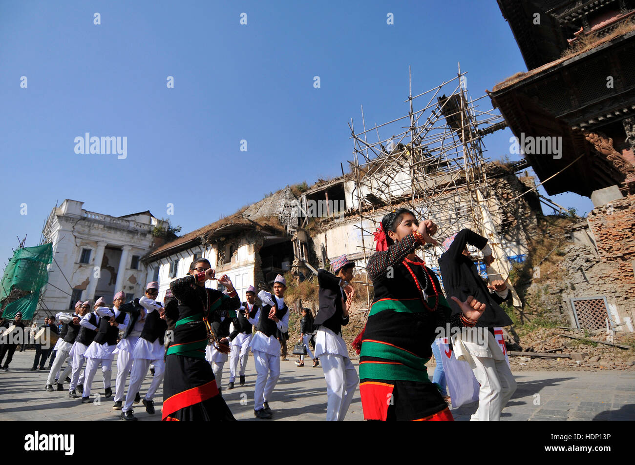 Kathmandu, Nepal. 13th Dec, 2016. People from Newar community play and ...