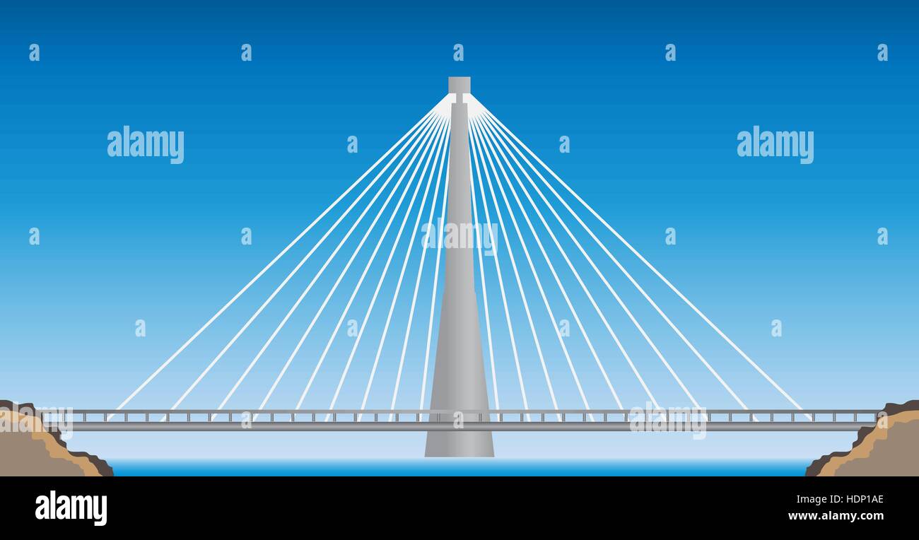 cable suspension Bridge with Nature Landscape Background vector ...