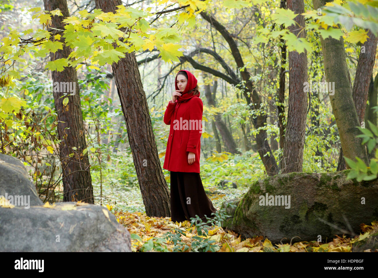 Beautiful young girl walking in autumn park Stock Photo - Alamy