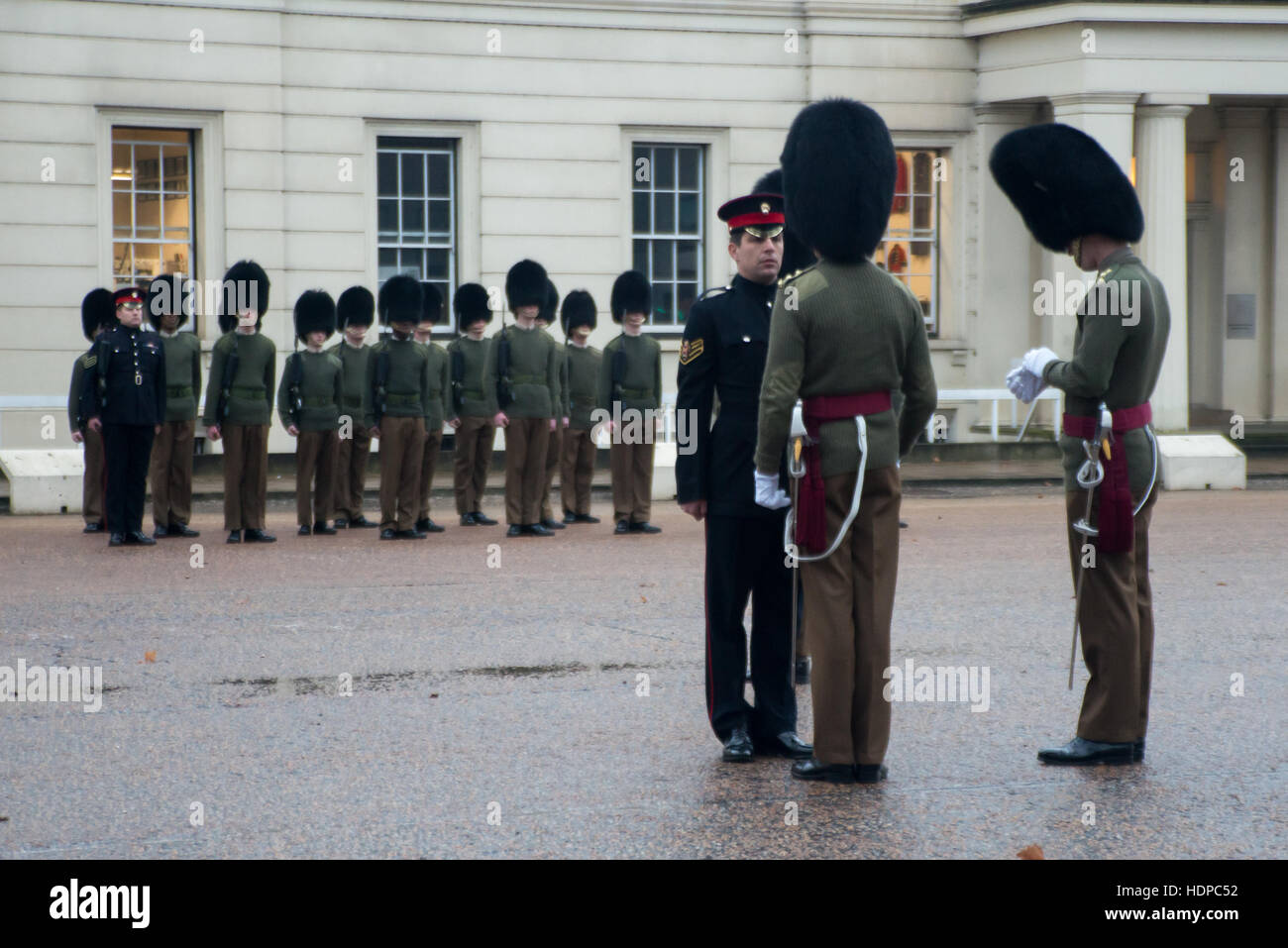 London, UK. 13th Dec, 2016. Footguards march at Wellington Barracks ...