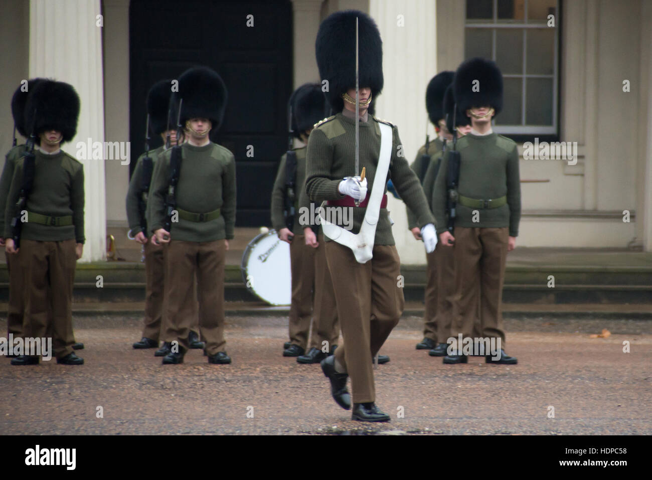 London, UK. 13th Dec, 2016. Footguards march at Wellington Barracks ...