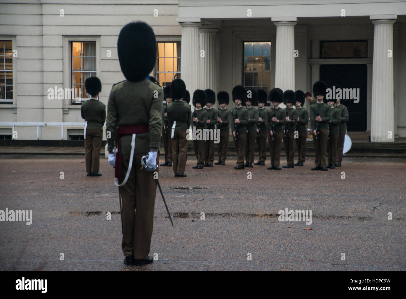 London, UK. 13th Dec, 2016. Footguards march at Wellington Barracks ...