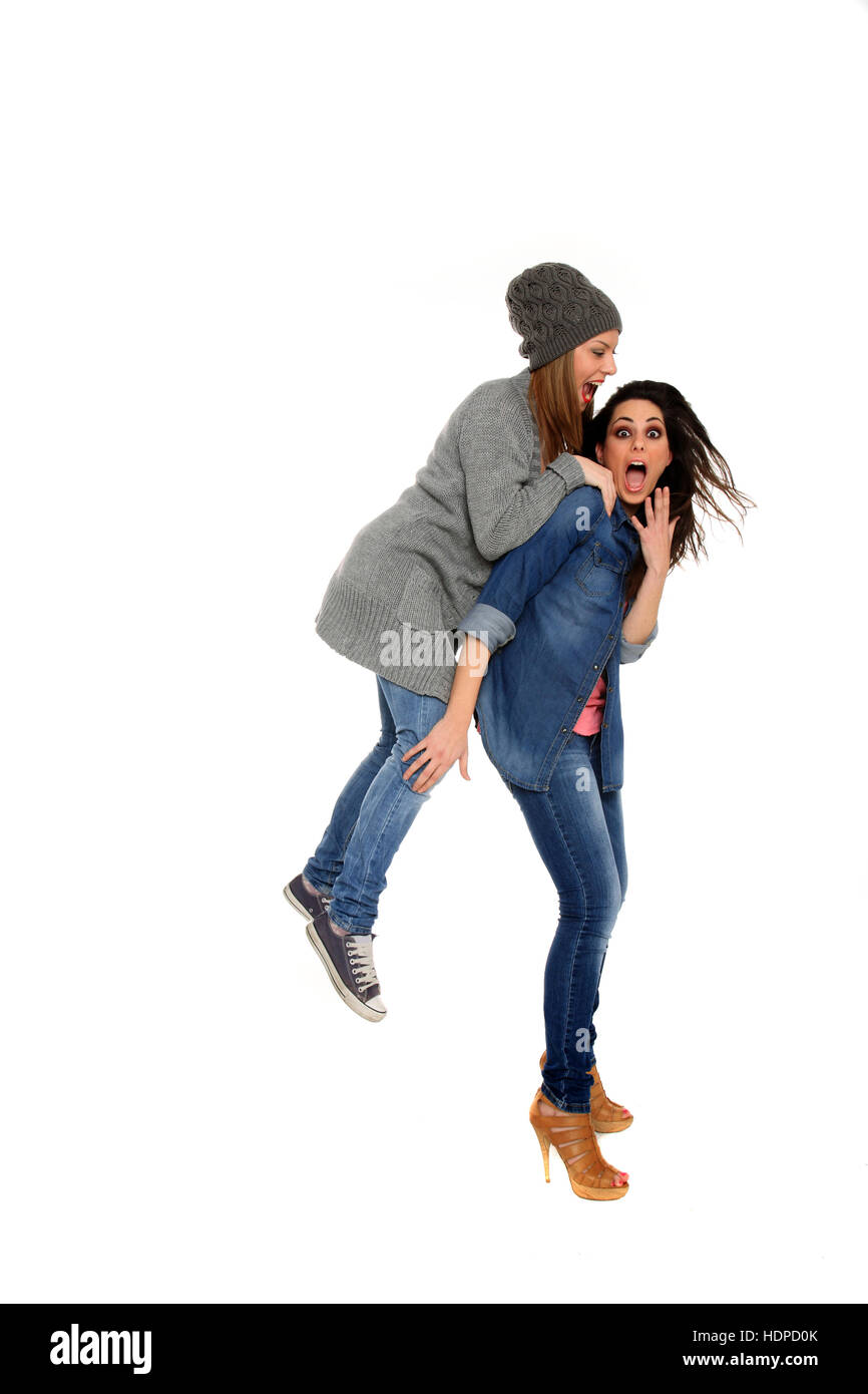 girls fear and their reaction isolated on a white background Stock ...