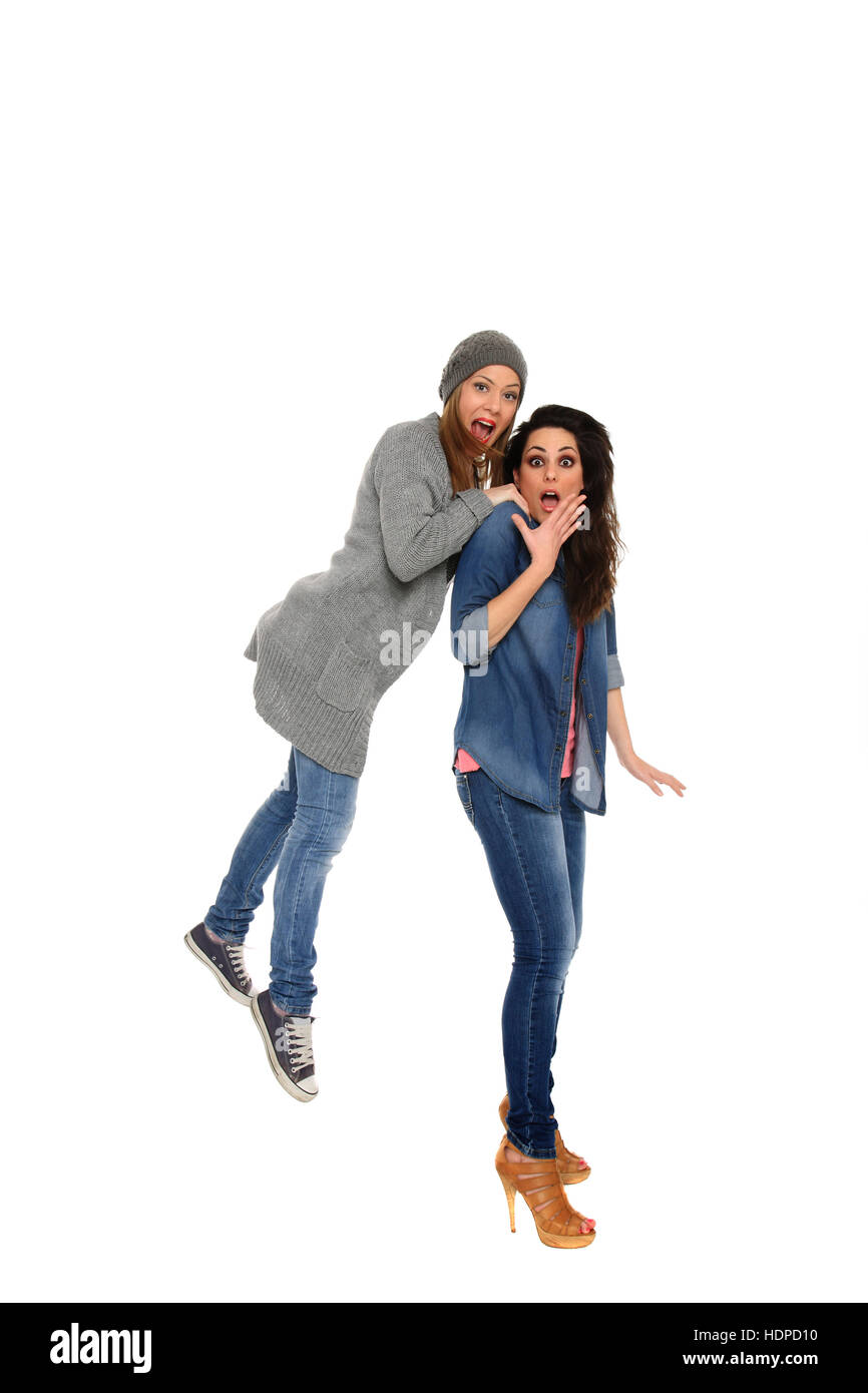 girls fear and their reaction isolated on a white background Stock ...