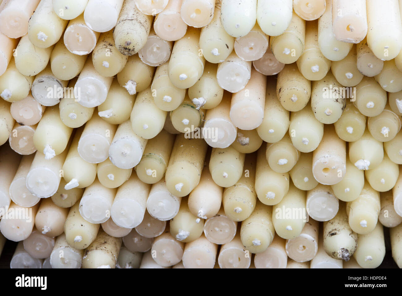 Close up of period tallow candles at a Victorian themed festival in ...