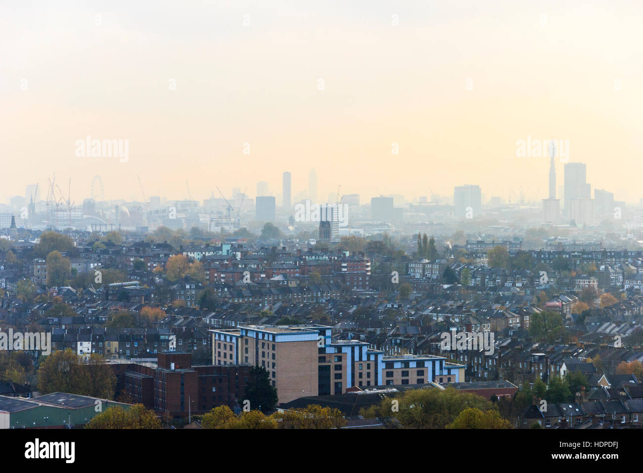 Air pollution over London from the top of Archway Tower, North London ...