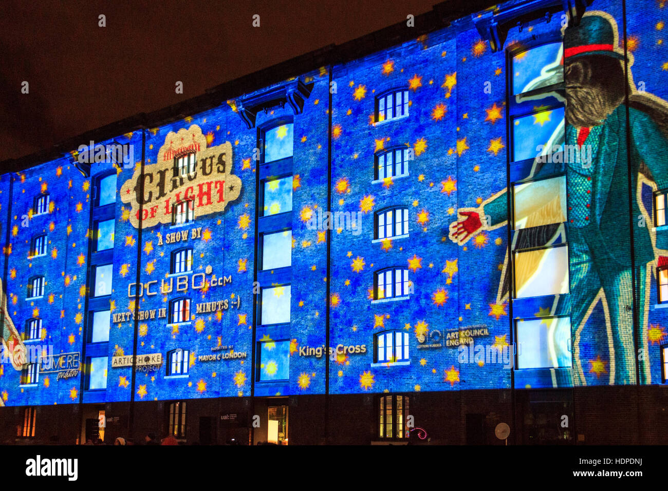 A projected light show by Circus of Light in Granary Square, King's ...