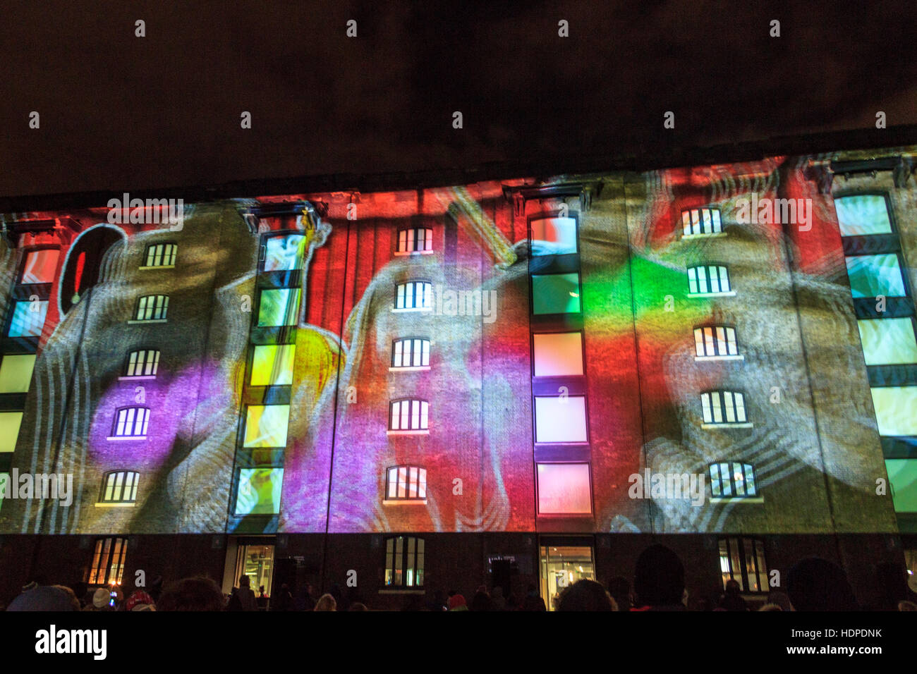 A projected light show by Circus of Light in Granary Square, King's ...