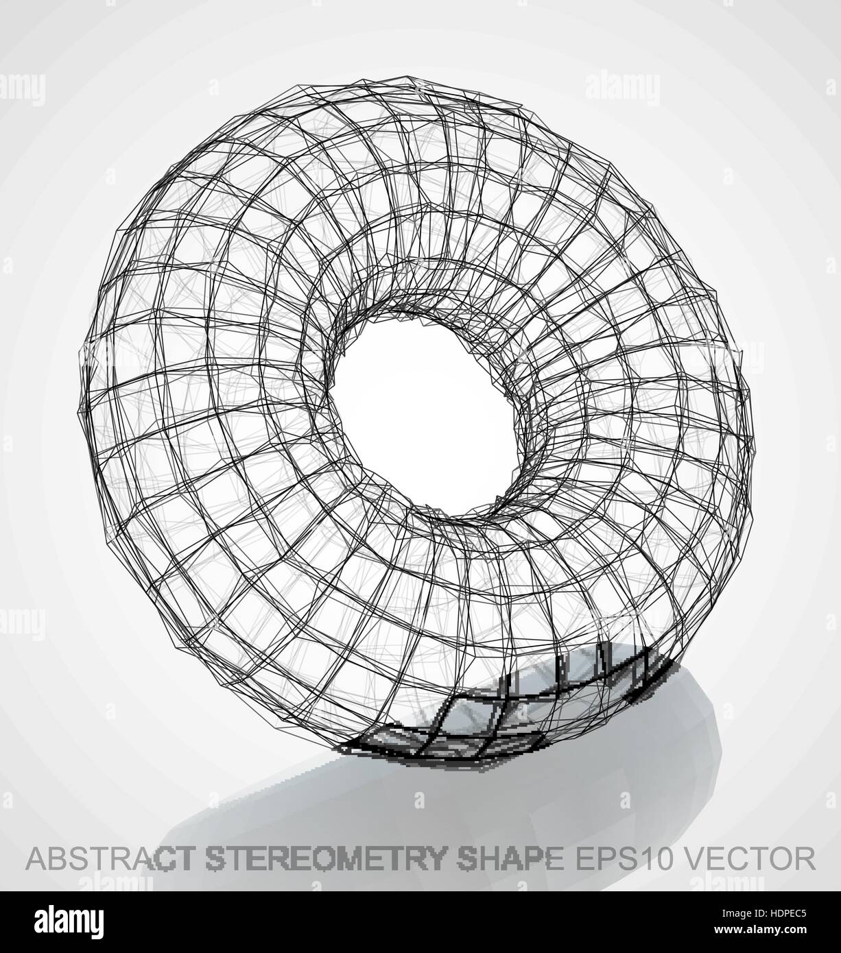Abstract stereometry shape: Ink sketched Torus with Reflection. Hand ...