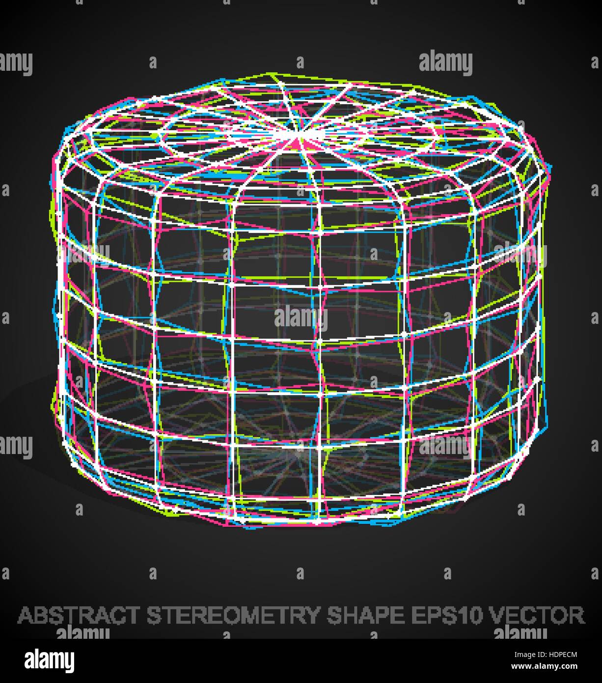 Abstract stereometry shape: Multicolor sketched Cylinder with ...