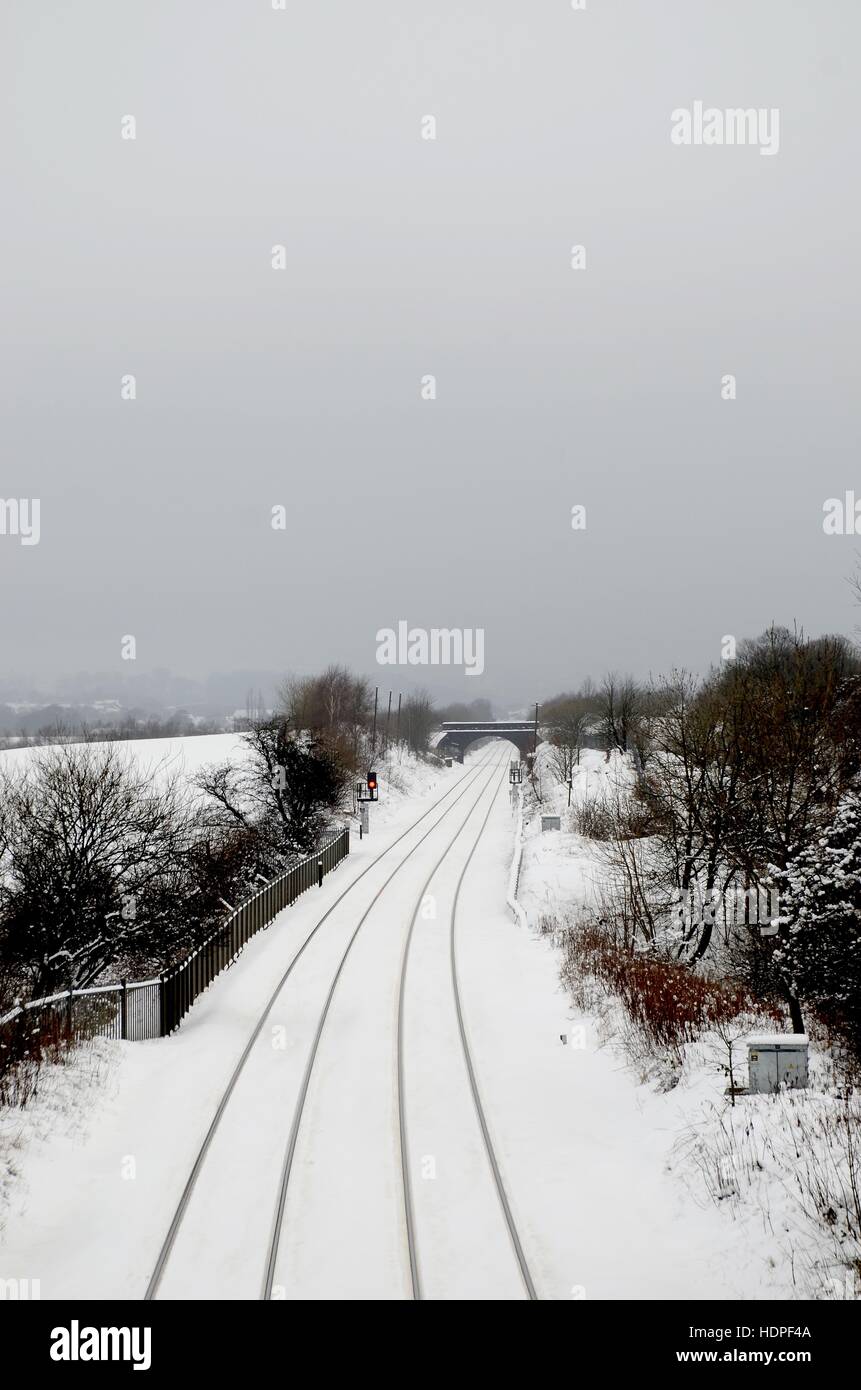 Railway lines in snow Stock Photo - Alamy
