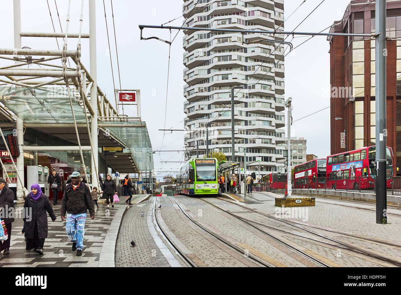 East Croydon station with tram Stock Photo - Alamy