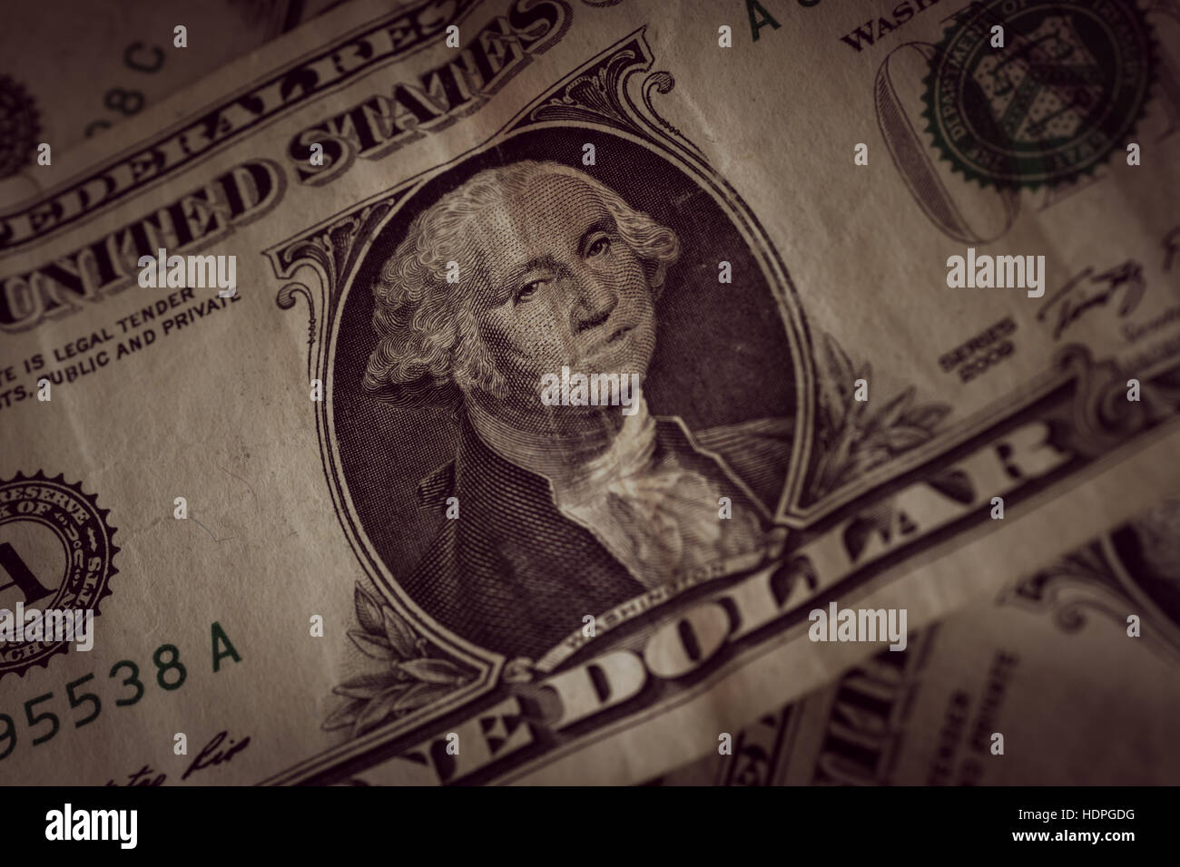 Old and crumpled United States one dollar bank notes photographed with ...