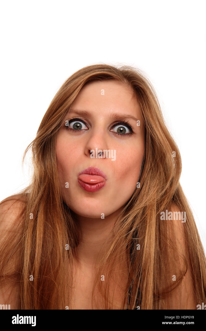 portrait of a beautiful young girl doing expressions isolated on a ...