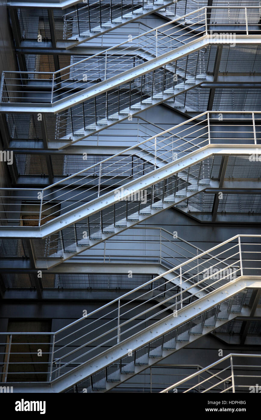 emergency evacuation metalic stairs at the back side of building Stock ...
