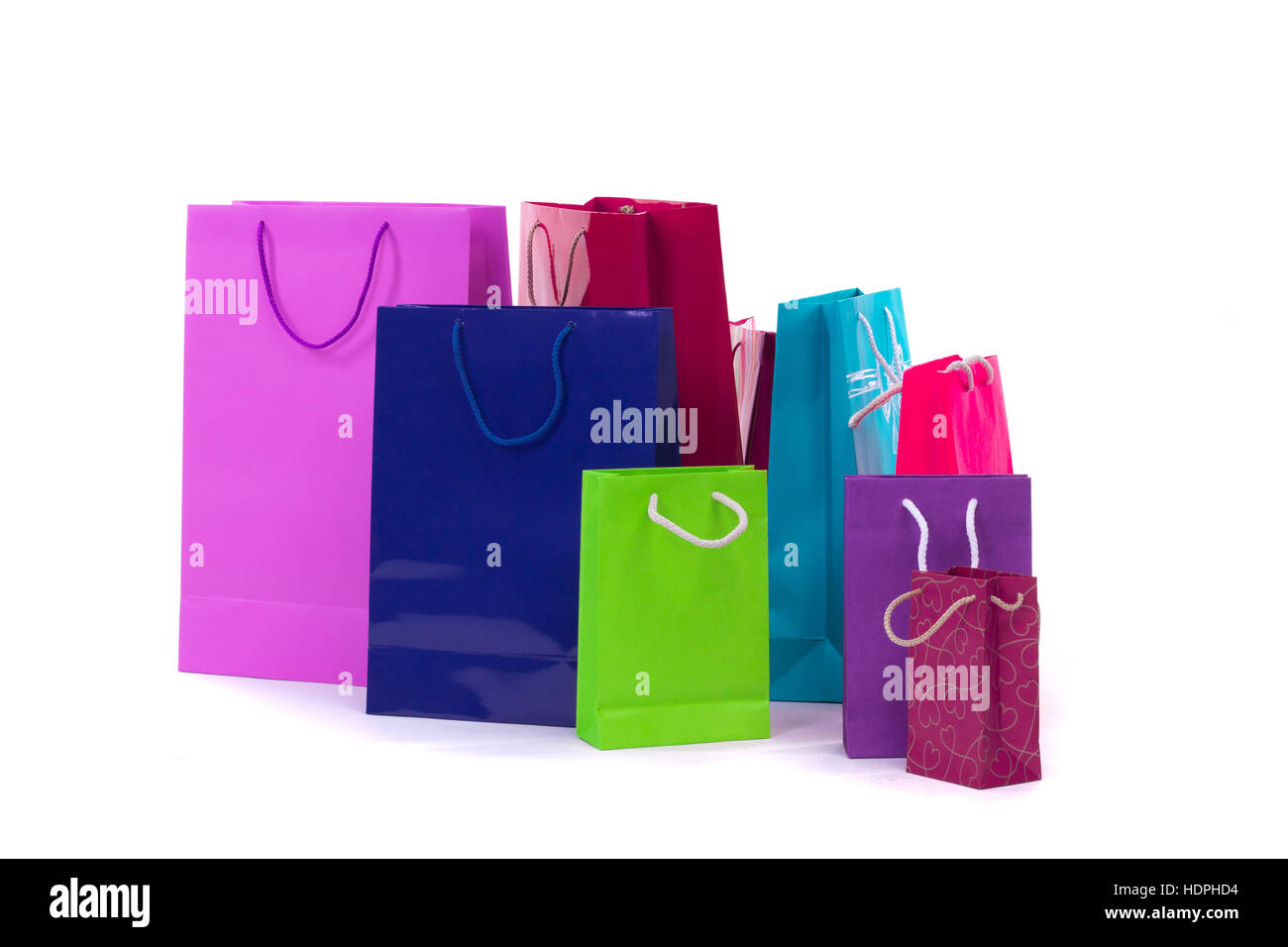 Composition of colourful and bright shopping packages for gifts and ...