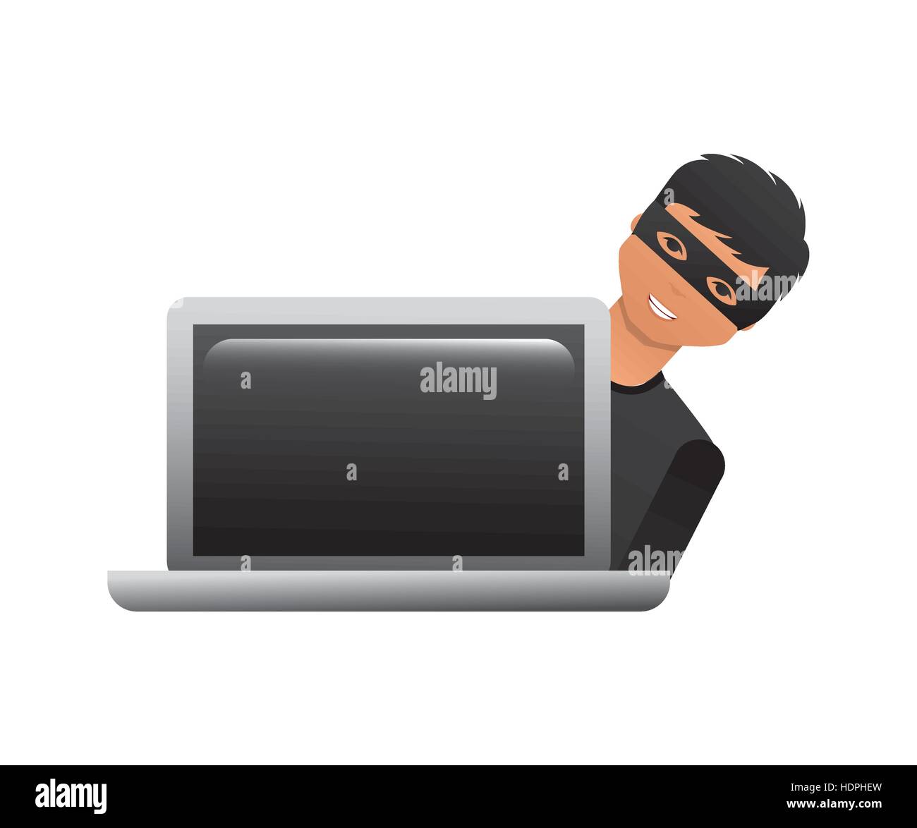 cartoon hacker man with laptop computer icon over white background ...