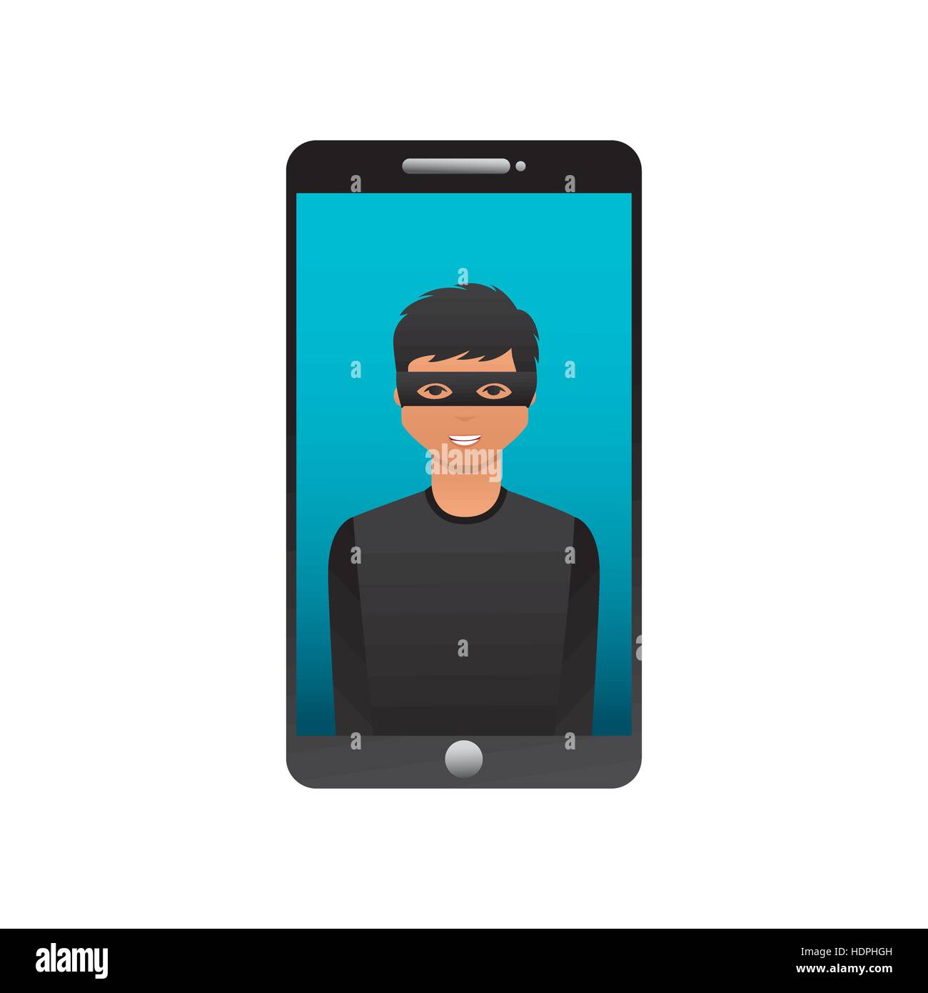 cartoon hacker man with smartphone device icon over white background ...