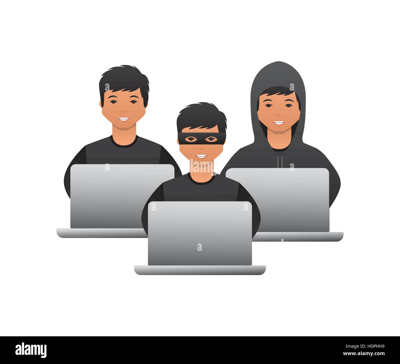 cartoon hackers men with laptop computer icon over white background ...
