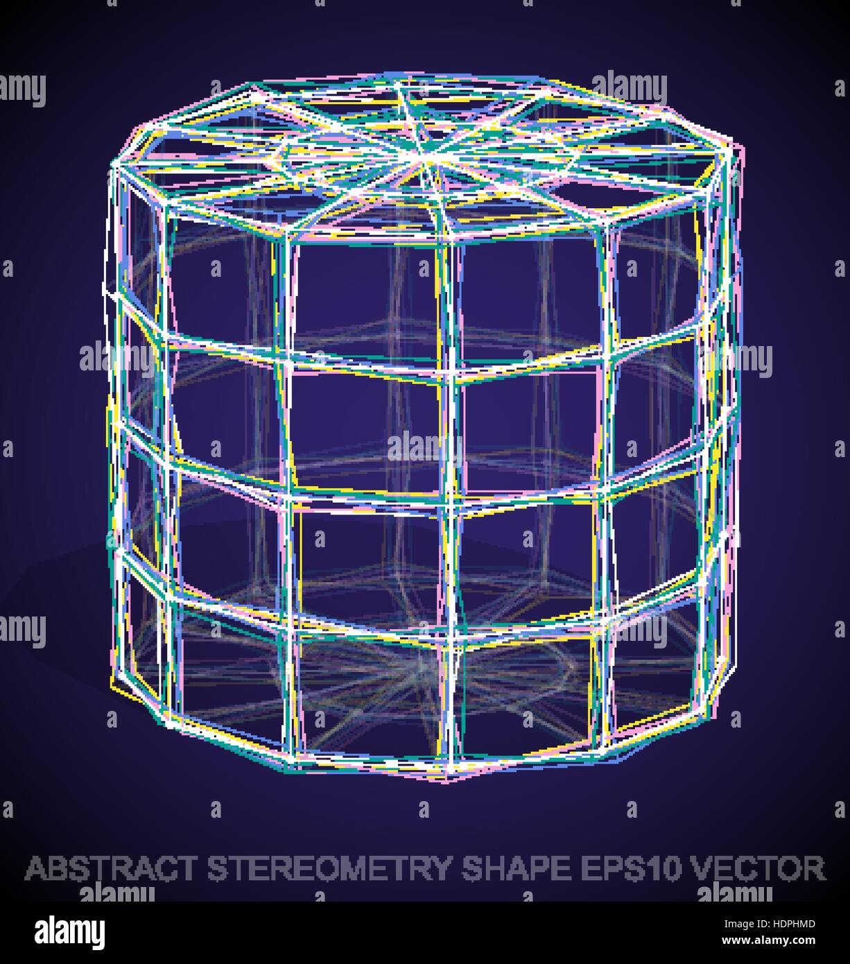 Abstract stereometry shape: Multicolor sketched Cylinder with ...
