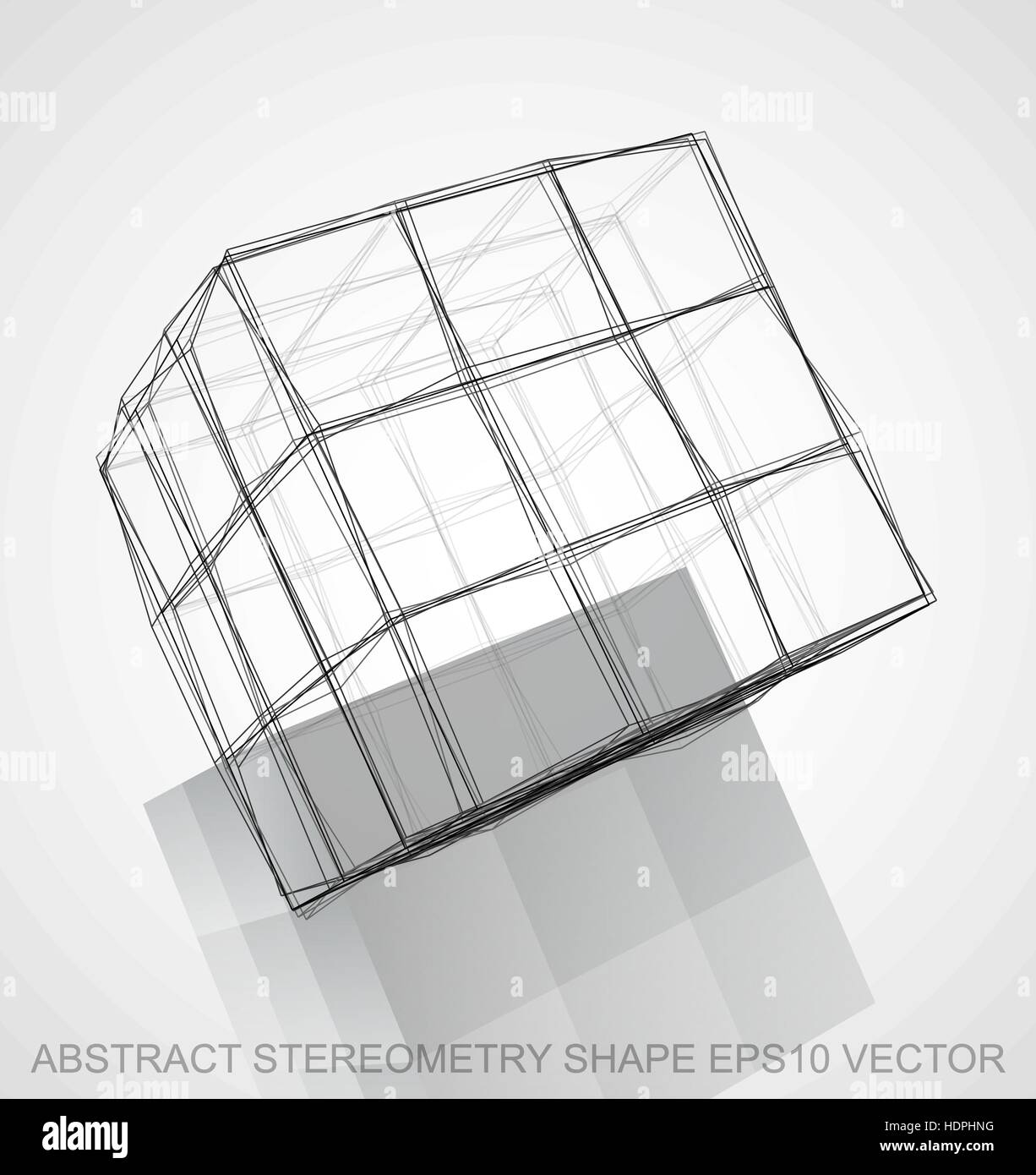 Abstract stereometry shape: Ink sketched Cube with Reflection. Hand ...