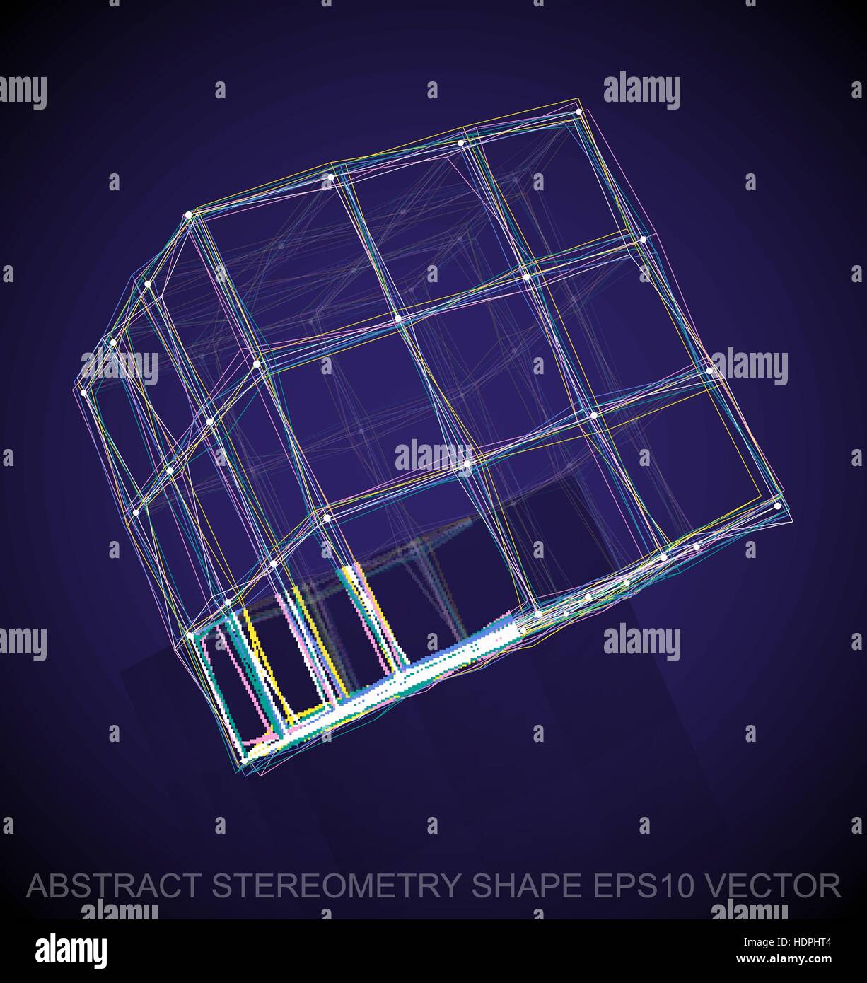 Abstract geometry shape: Multicolor sketched Cube with Reflection. Hand ...