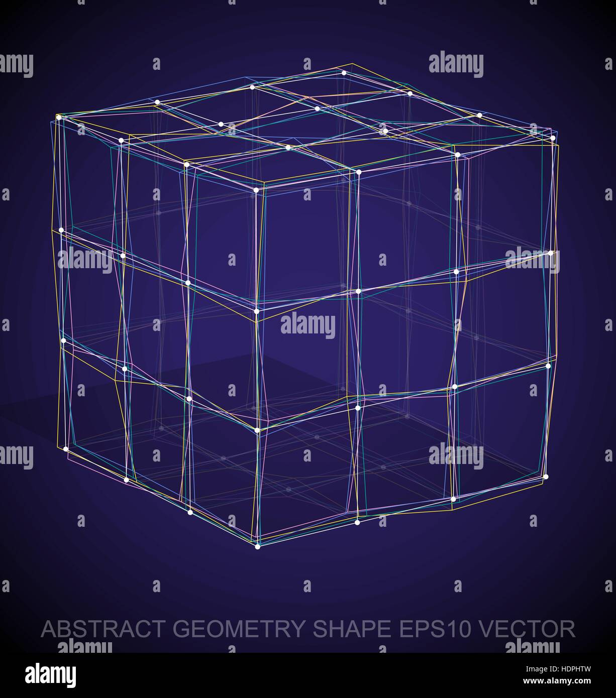 Abstract stereometry shape: Multicolor sketched Cube with Transparent ...