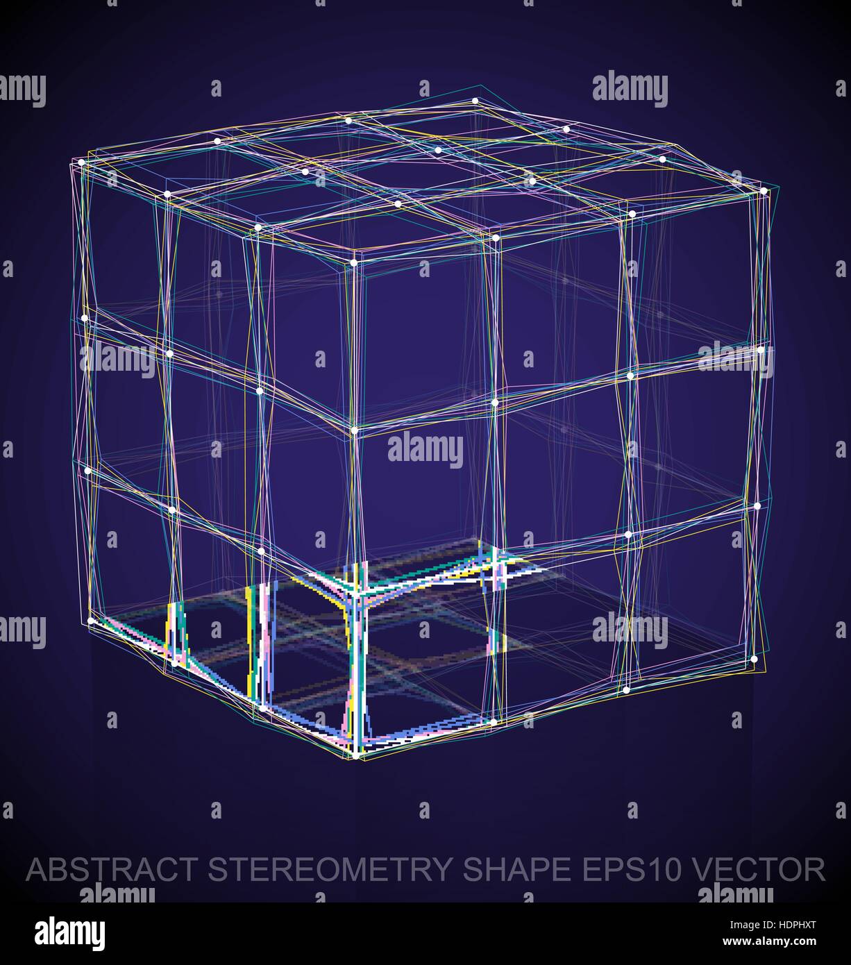 Abstract stereometry shape: Multicolor sketched Cube with Reflection ...