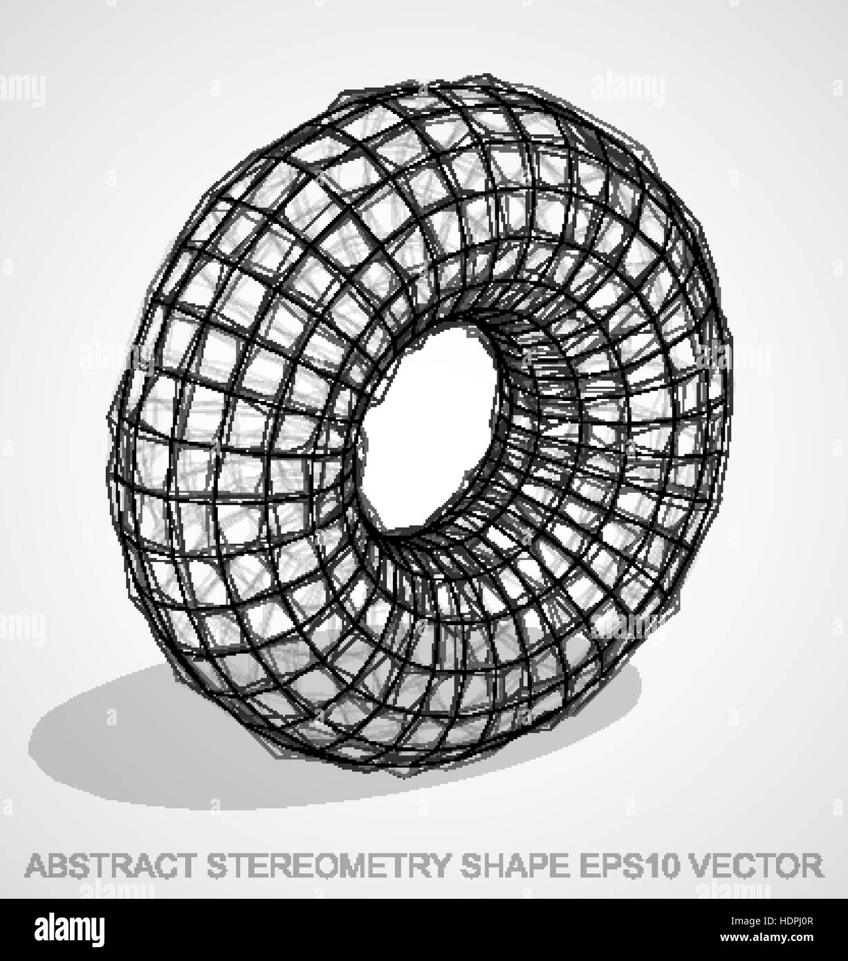 Abstract geometry shape: Ink sketched Torus with Transparent Shadow. Hand drawn 3D polygonal ...