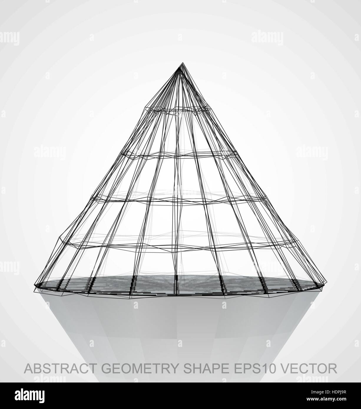 Abstract geometry shape: Ink sketched Cone with Reflection. Hand drawn ...
