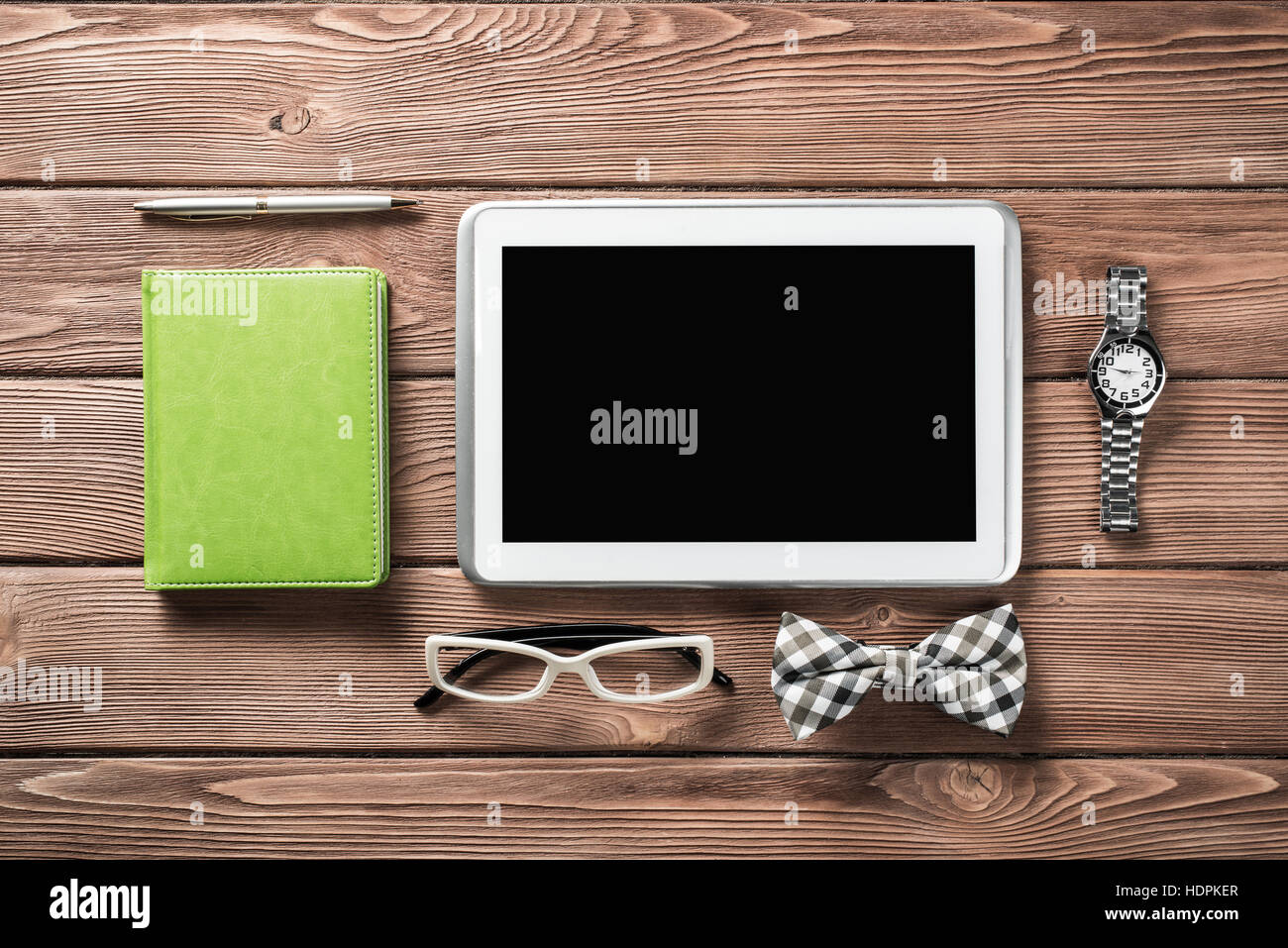 Hipster set on wooden table Stock Photo - Alamy