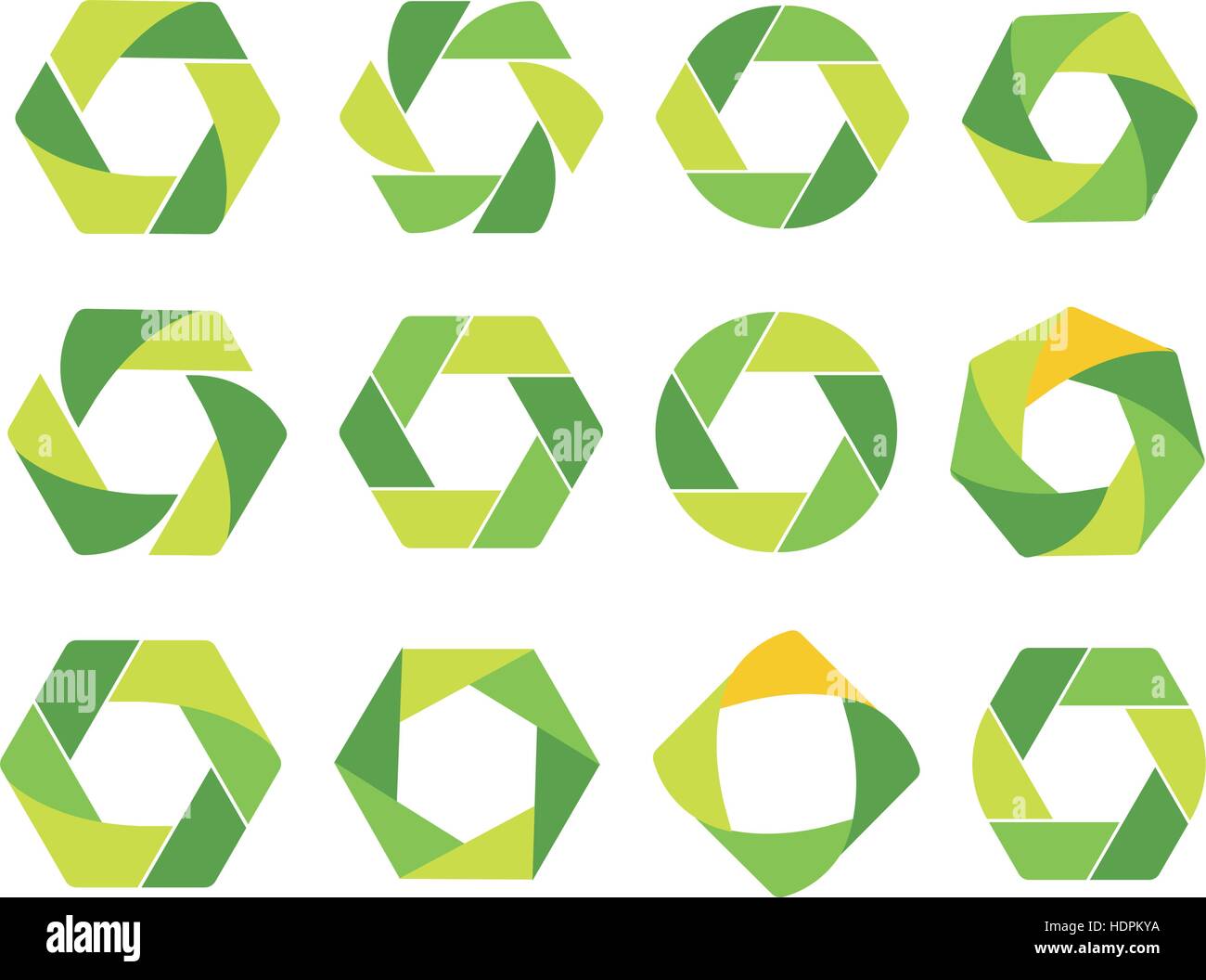Isolated abstract green hexagon and round logo. Geometric eco logotypes ...