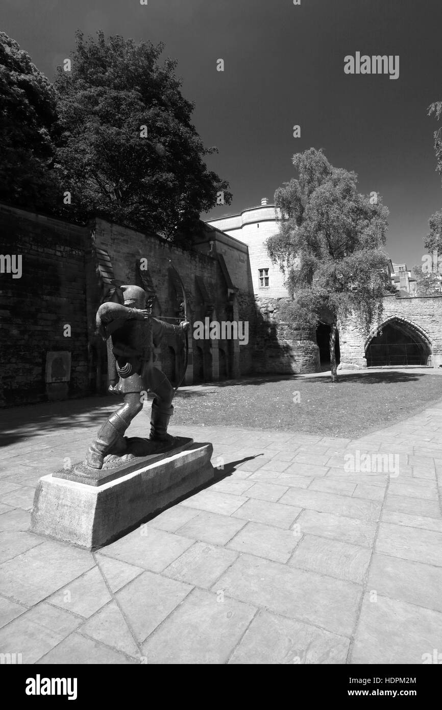 Statue of Robin Hood outside Nottingham Castle, Nottingham city centre ...
