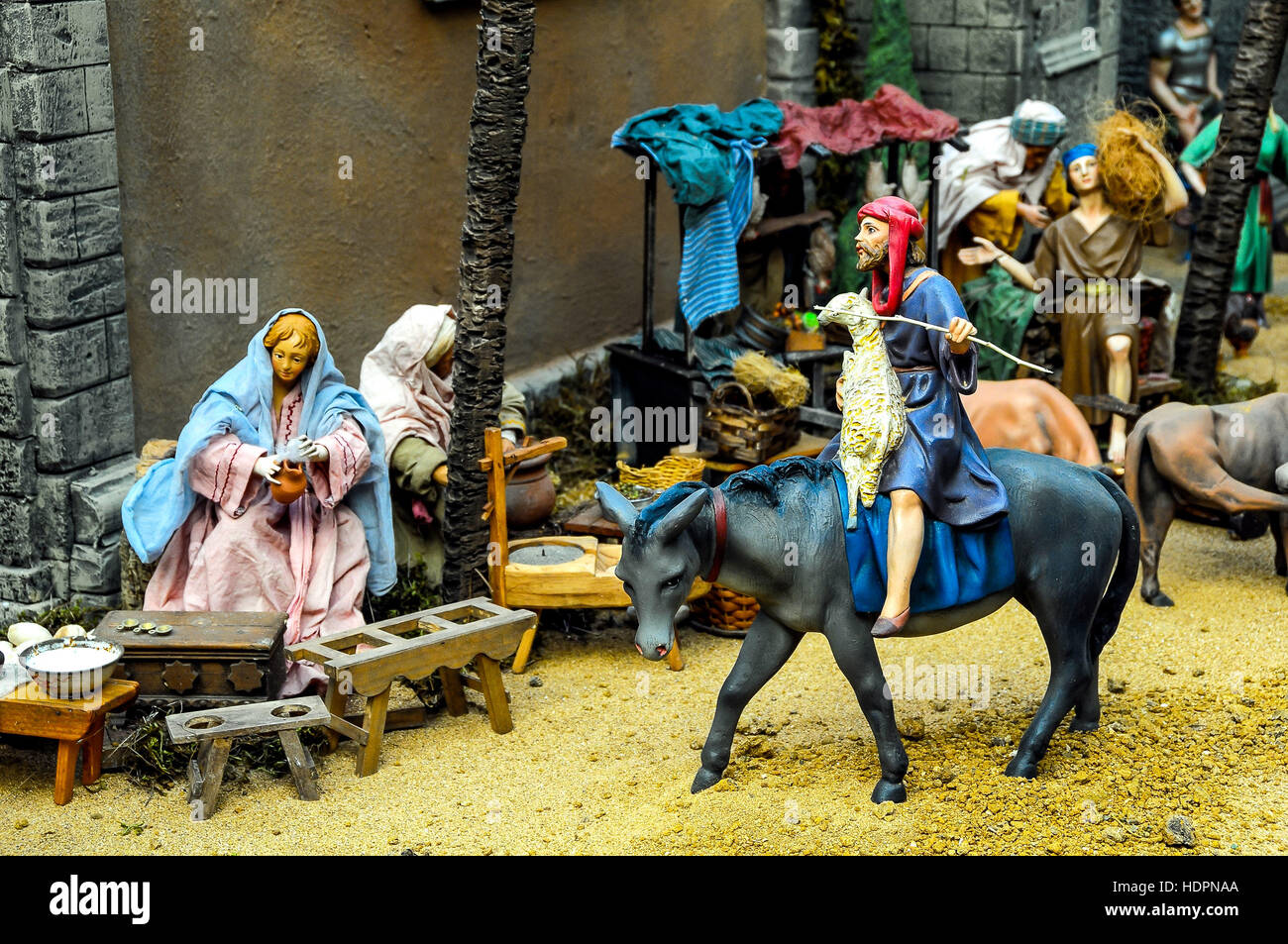 Traditional European Statuette in a Christmas Crib Nativity Scene Stock ...