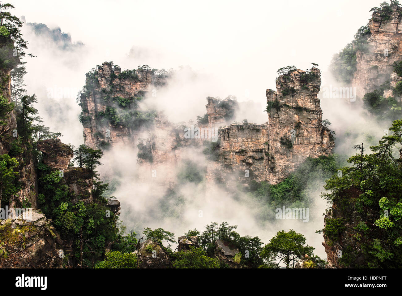 Misty steep mountain peaks - Zhangjiajie national park,China Stock ...