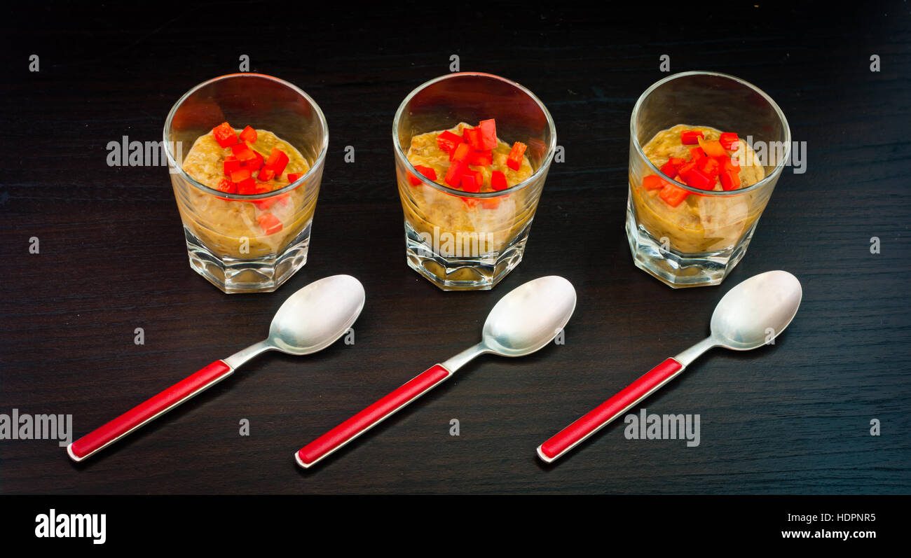 individual servings of soup vegetables with spicy chilli Stock Photo ...