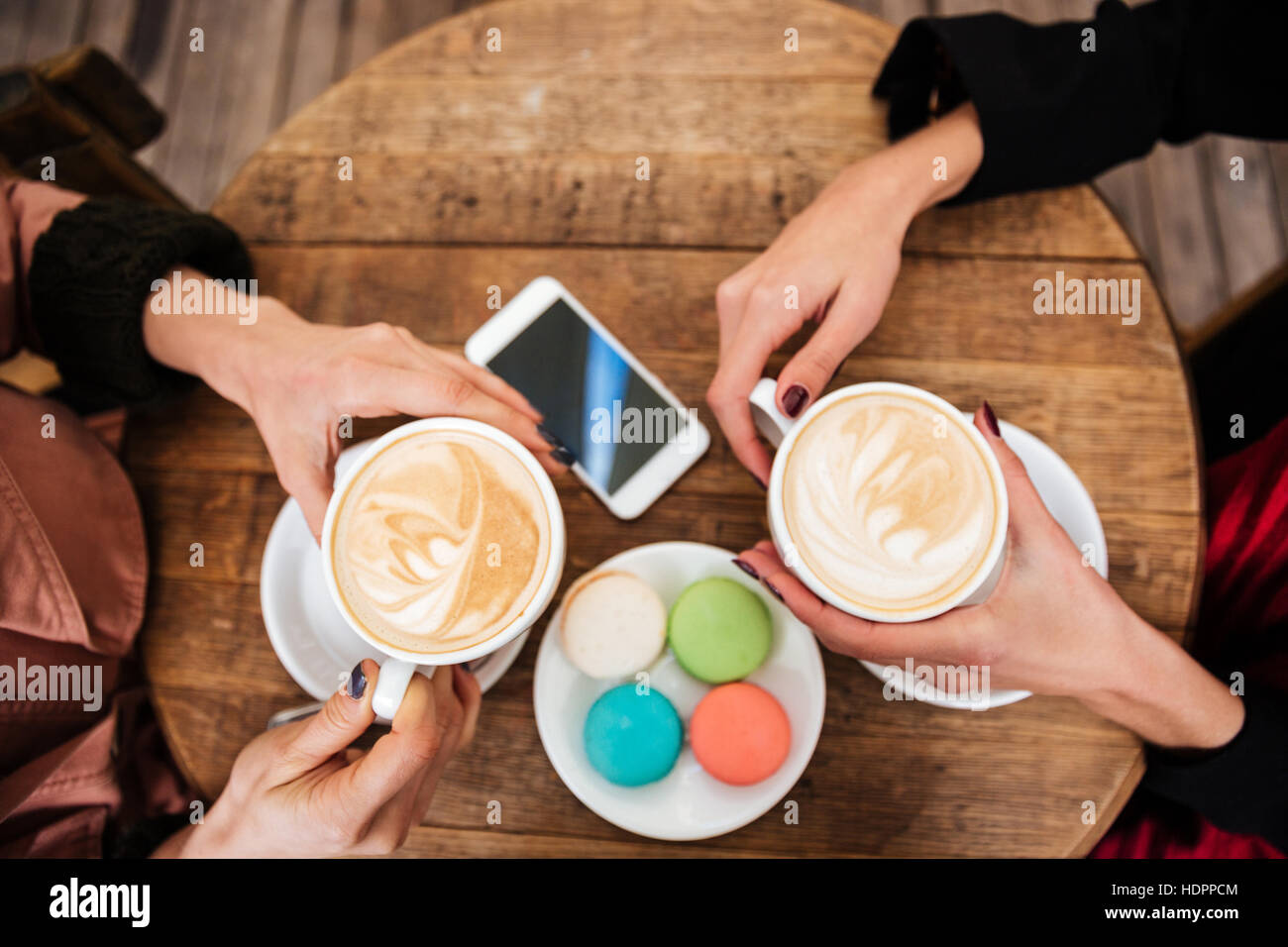 Above view of table in cafe. drinks coffee Stock Photo - Alamy