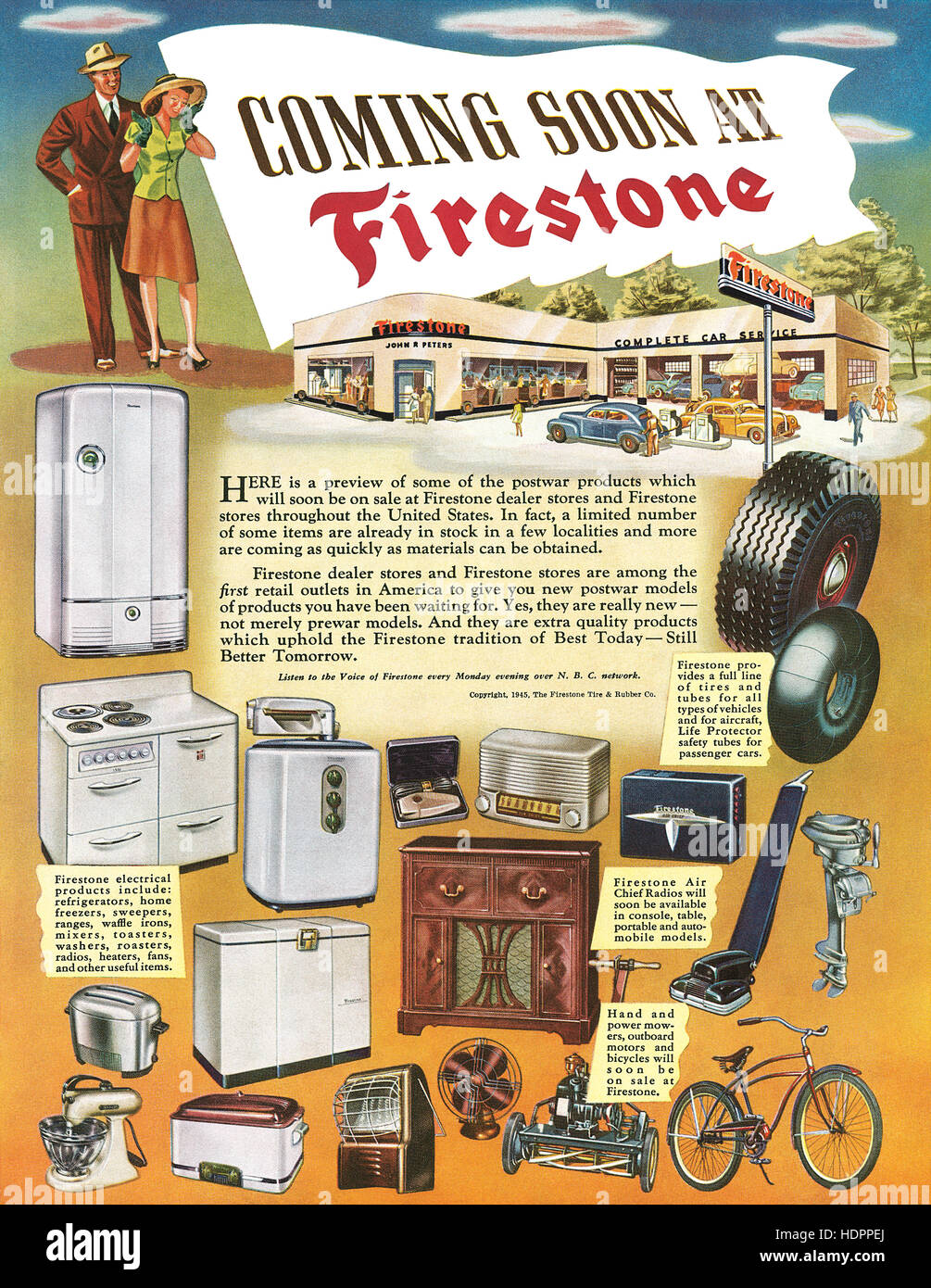 1945 U.S. advertisement for Firestone Stores Stock Photo - Alamy