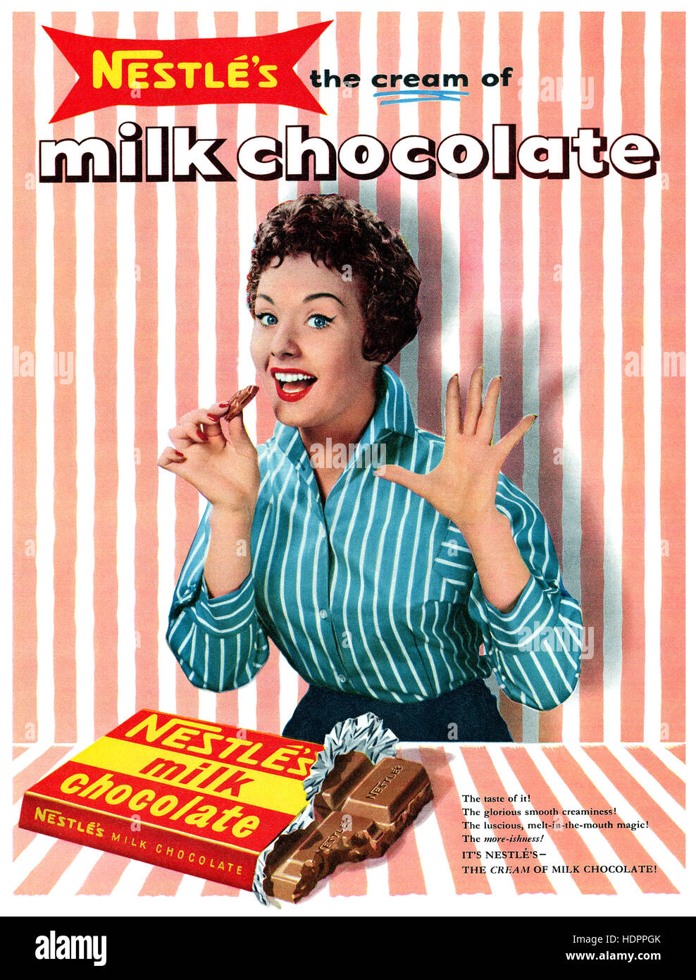 1957 British advertisement for Nestlé's Milk Chocolate Stock Photo - Alamy