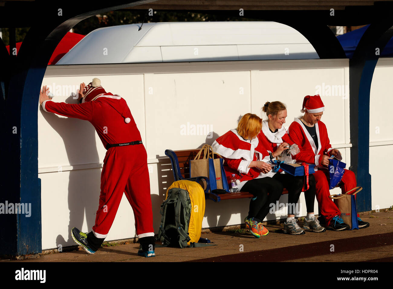 Participants warm-down and eat lunch after the Portsmouth RNLI 5K Santa ...