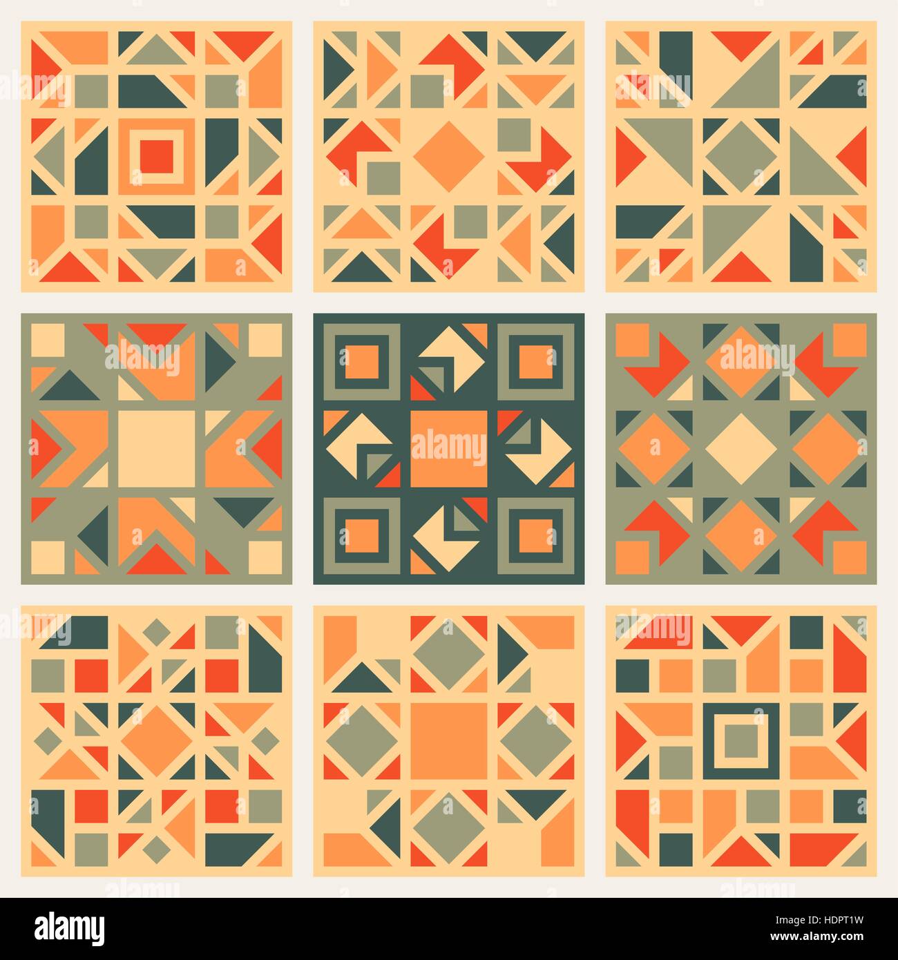 Set of Nine Vector Geometric Square Quilt Retro Pattern Design Element ...
