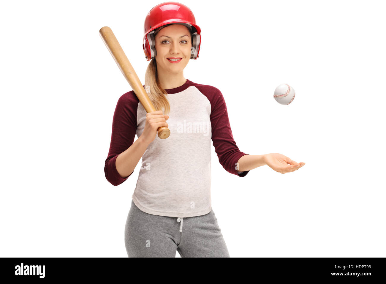 Woman with a baseball and a bat isolated on white background Stock ...