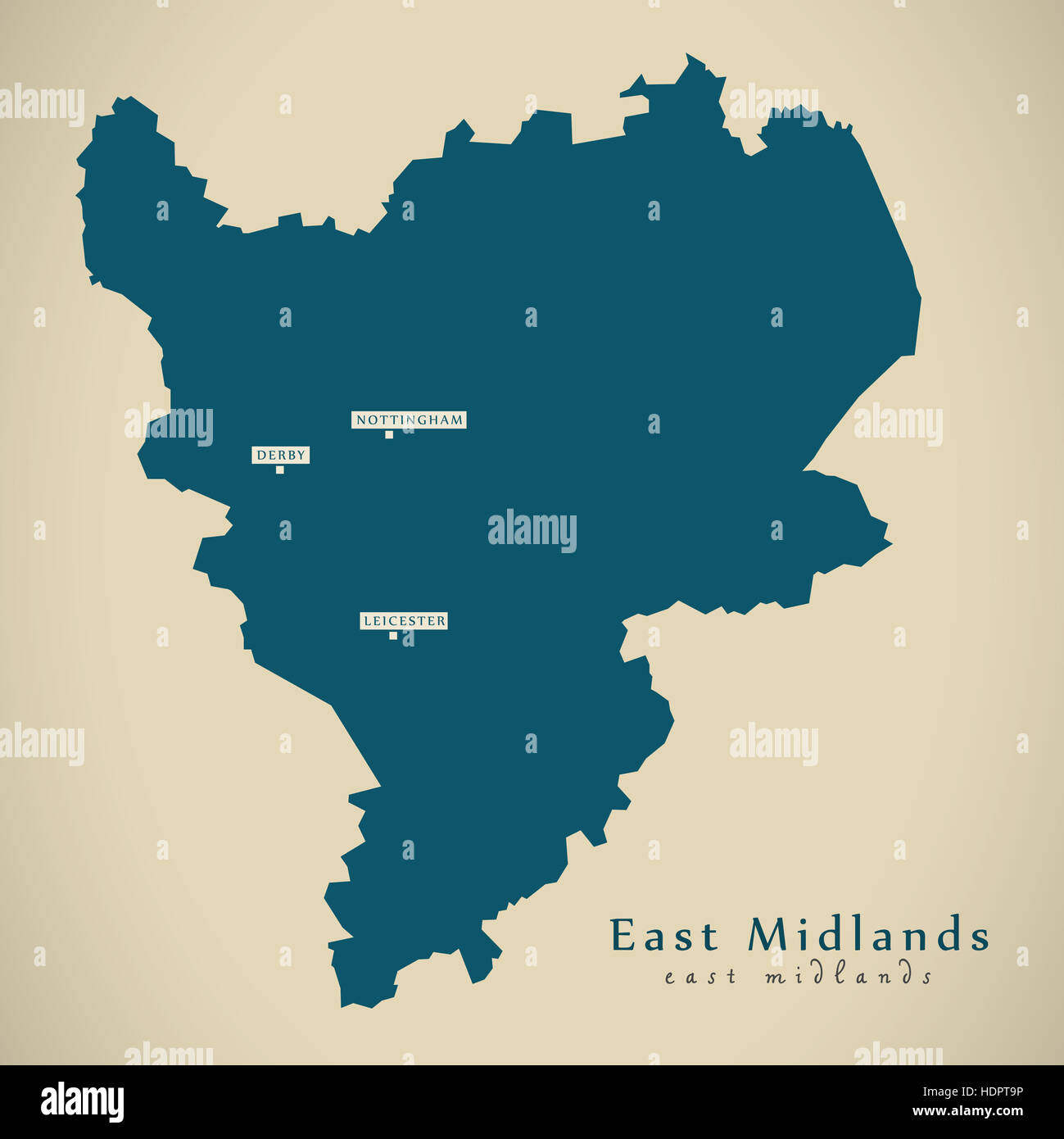 Modern Map - East Midlands UK England Illustration Stock Photo - Alamy