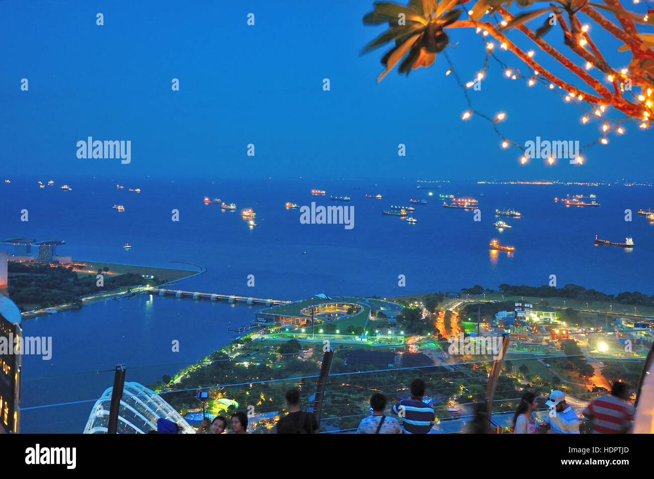 Aerial view from Sky Bar Singapore Marina Sands, looking at the Johore ...