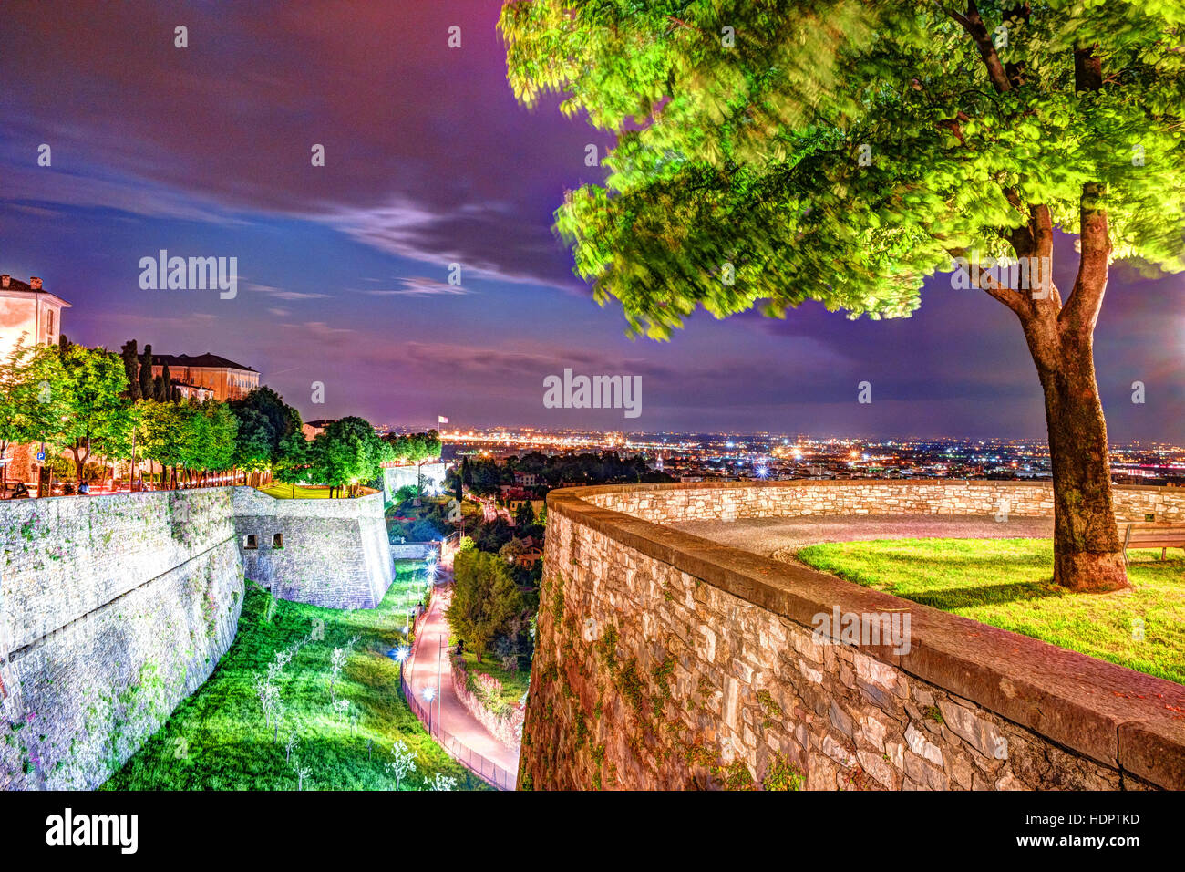 Stone walls of Castle La Rocca in Bergamo old town Stock Photo - Alamy