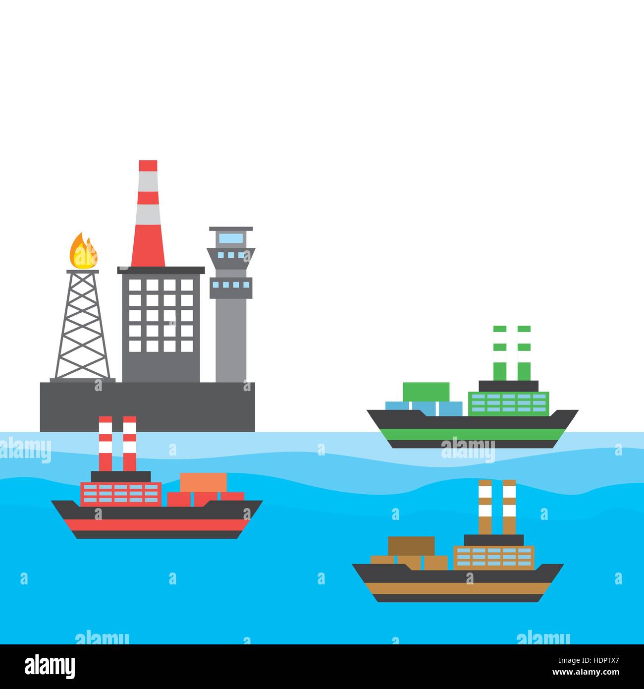 oil rig industry and cargo ships icon. colorful design. vector ...