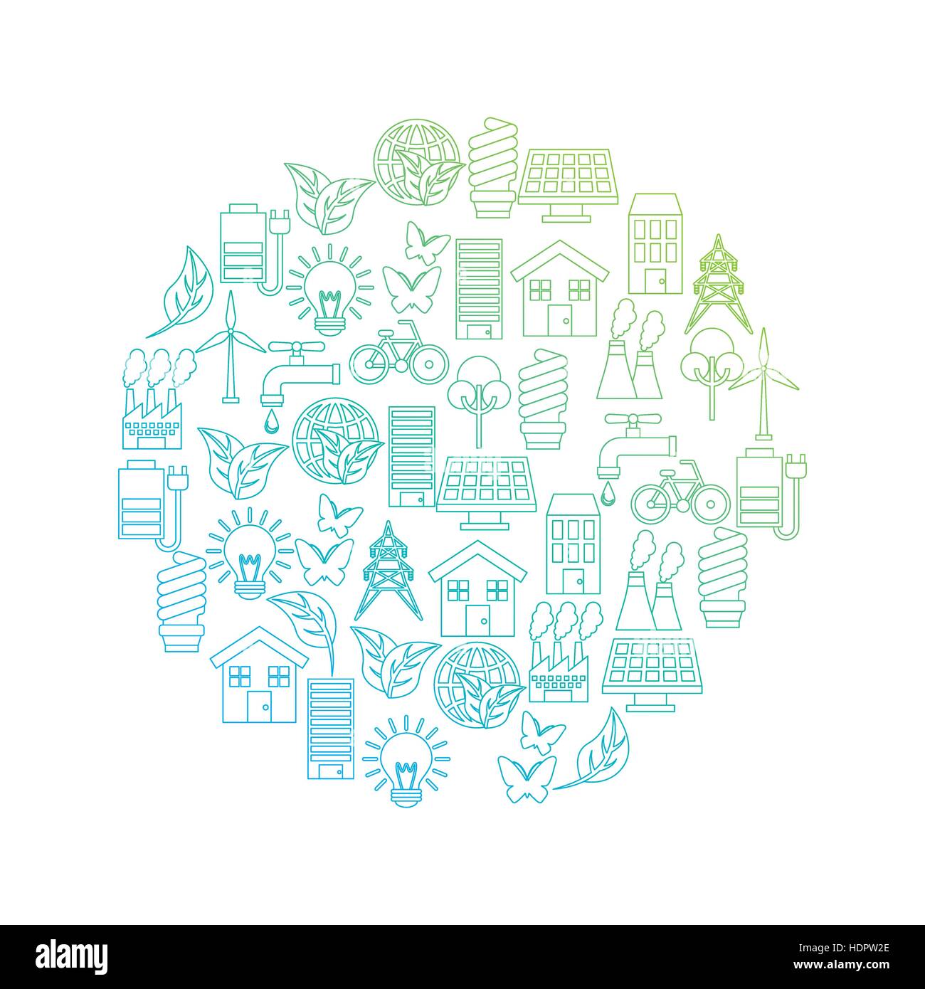 green idea and ecology icons on circle shape over white background ...