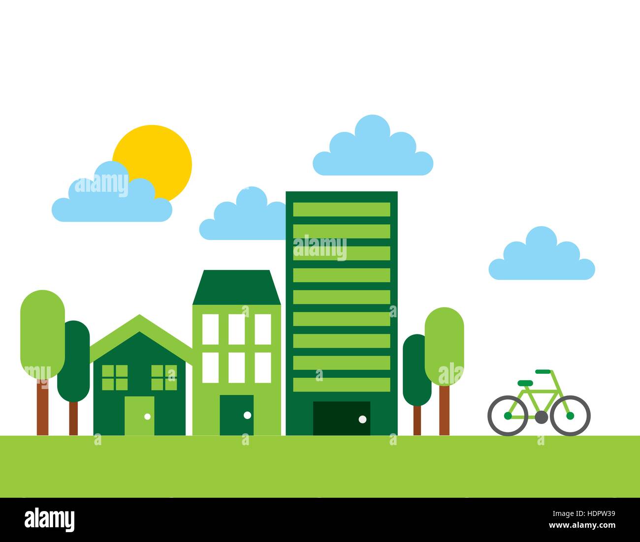 green landscape with houses and building icon. colorful design. vector ...