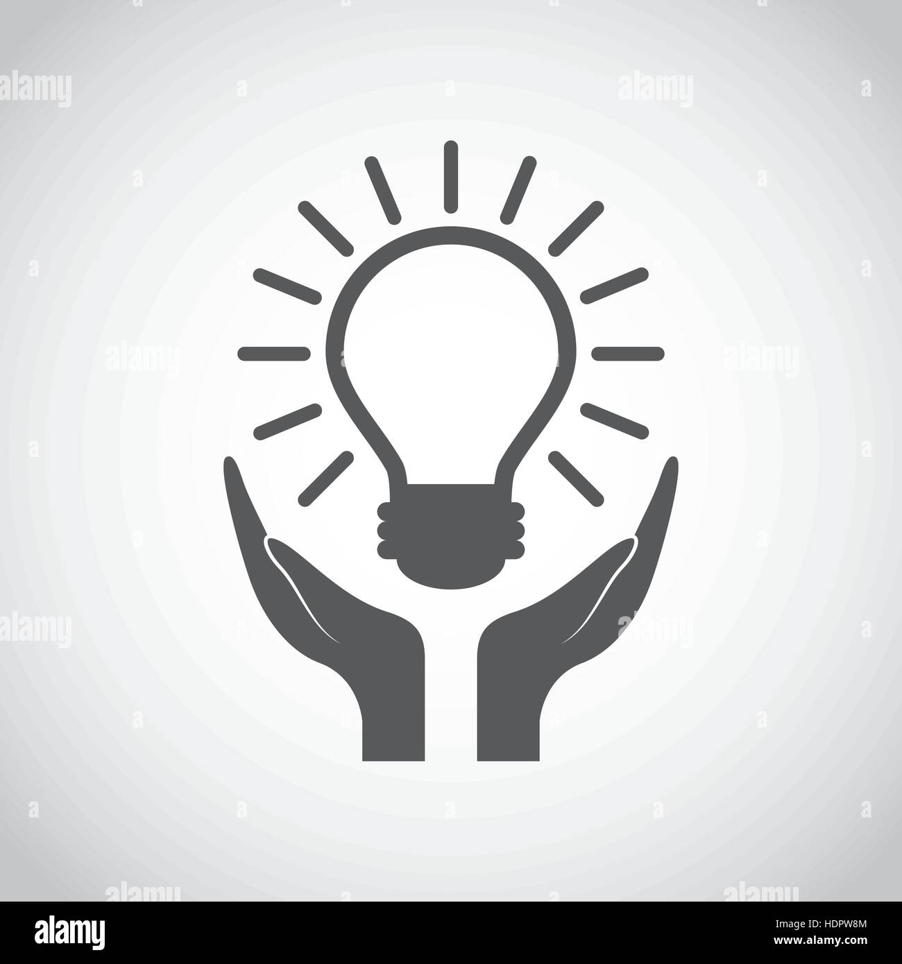 hands and bulb light icon over white background. vector illustraiton ...